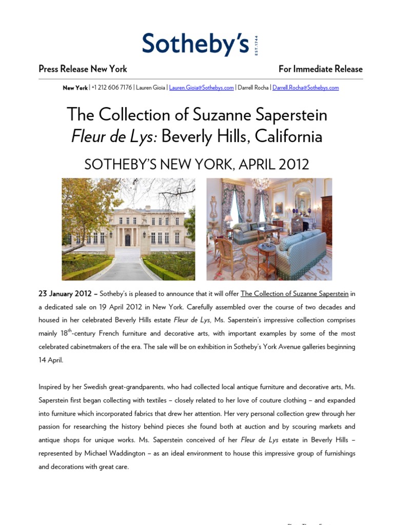 The Collection of Suzanne Saperstein Fleur de Lys: Beverly Hills ...