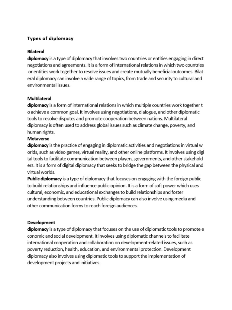 Types of Diplomacy | PDF | Diplomacy | Negotiation