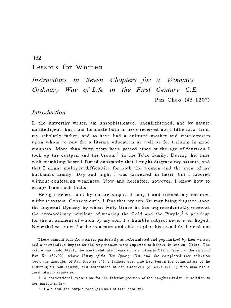 Lessons for Women by Ban Zhao | PDF | Love | Virtue