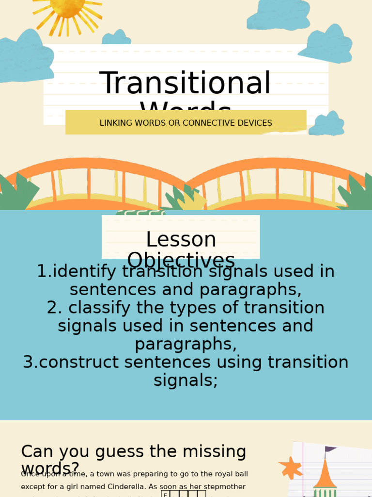 Transitional Words Education Presentation | PDF | Cinderella