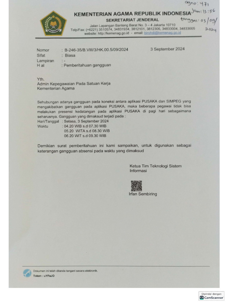 Surat Keterangan Absen Error 03-09-24 PDF | PDF