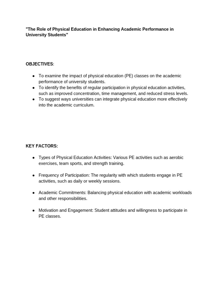 Topic-The Role of Physical Education in Enhancing Academic Performance ...