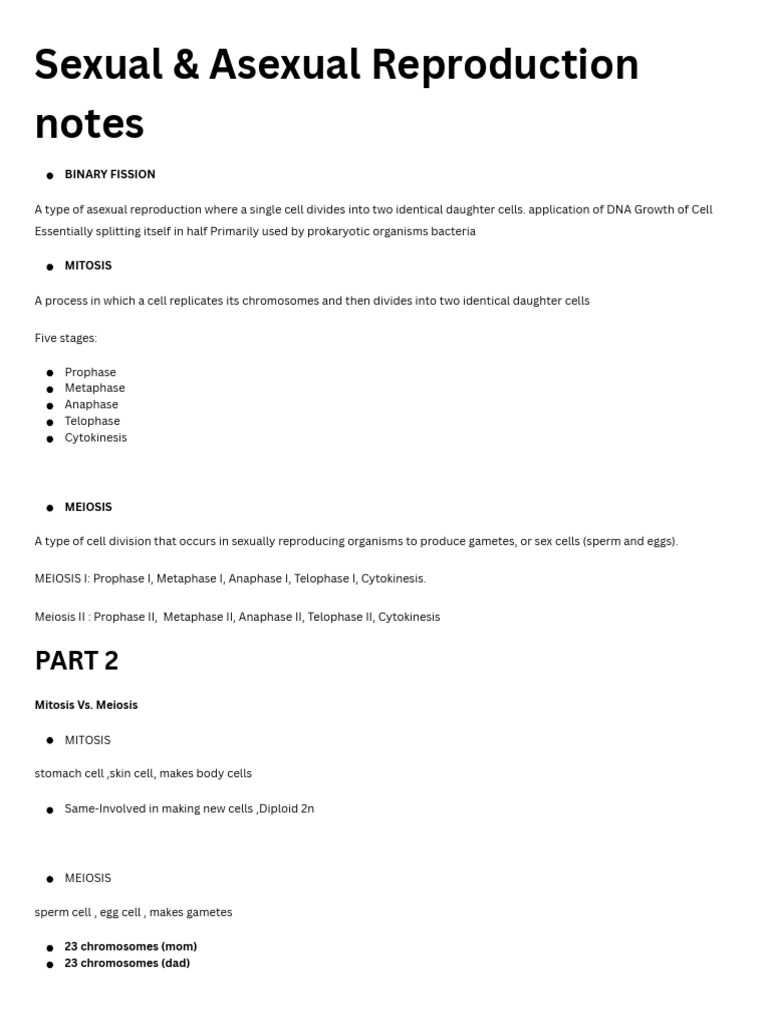 Sexual & Asexual Reproduction Notes PDF | PDF | Social Science