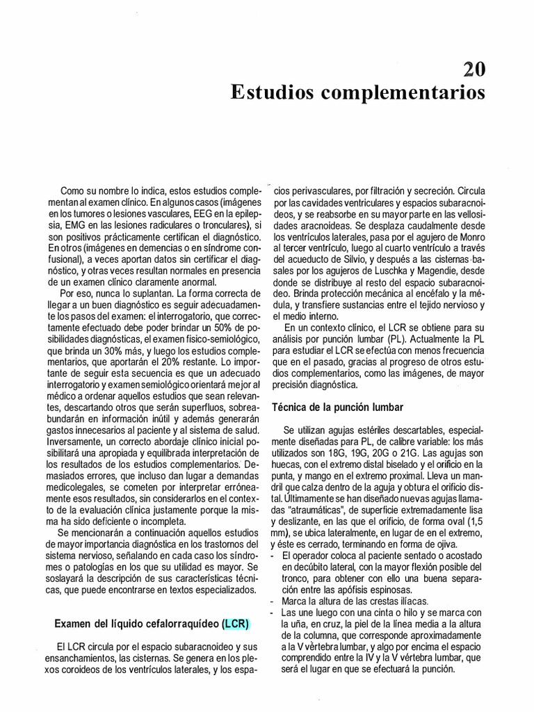 Estudios Complementarios en Diagnóstico | PDF | Fluido cerebroespinal | Meningitis