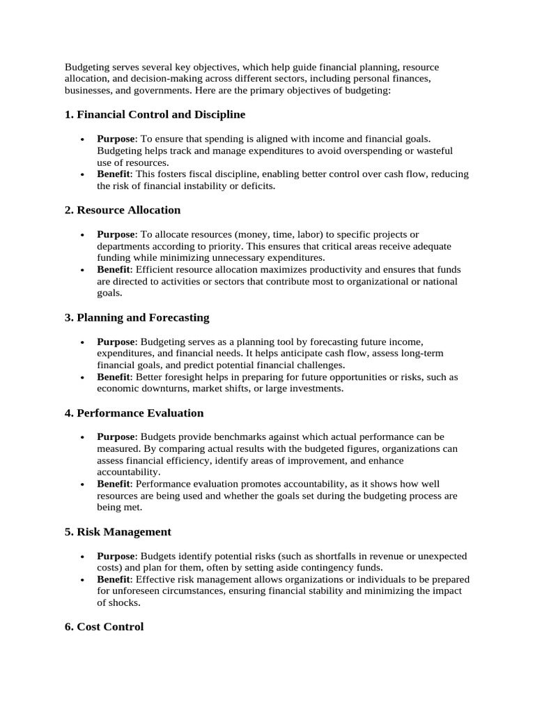 Budgeting Objectives | PDF | Budget | Expense