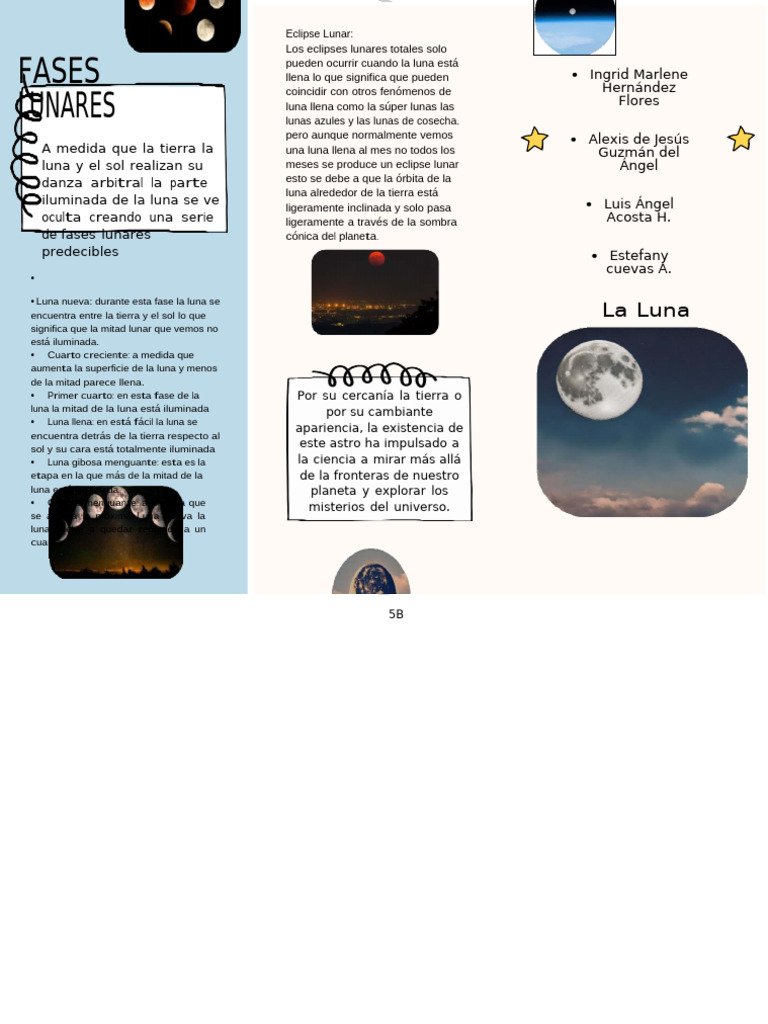 Triptico La Luna Equipo 5 | PDF | Marea | Luna