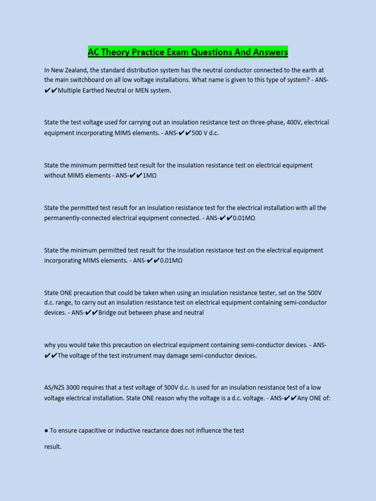 AC Theory Practice Exam Questions and Answers | PDF | Electric Motor ...