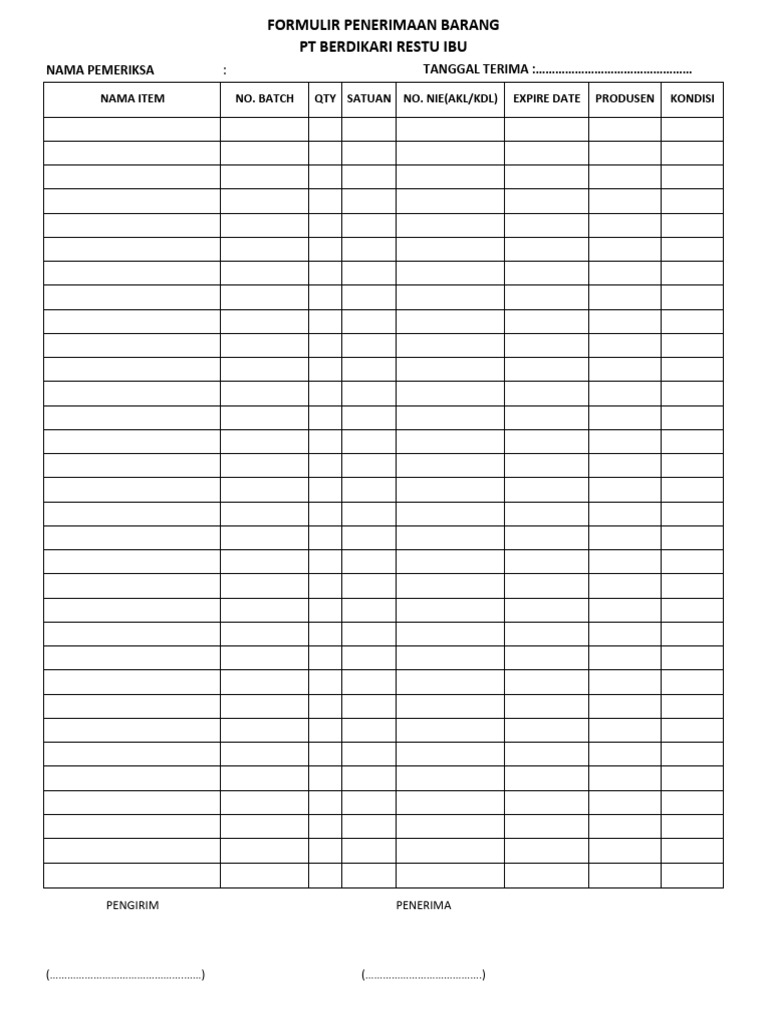 Form Penerimaan Barang | PDF | Teknologi & Rekayasa
