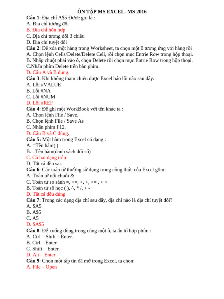 ÔN TẬP MS EXCEL1 | PDF