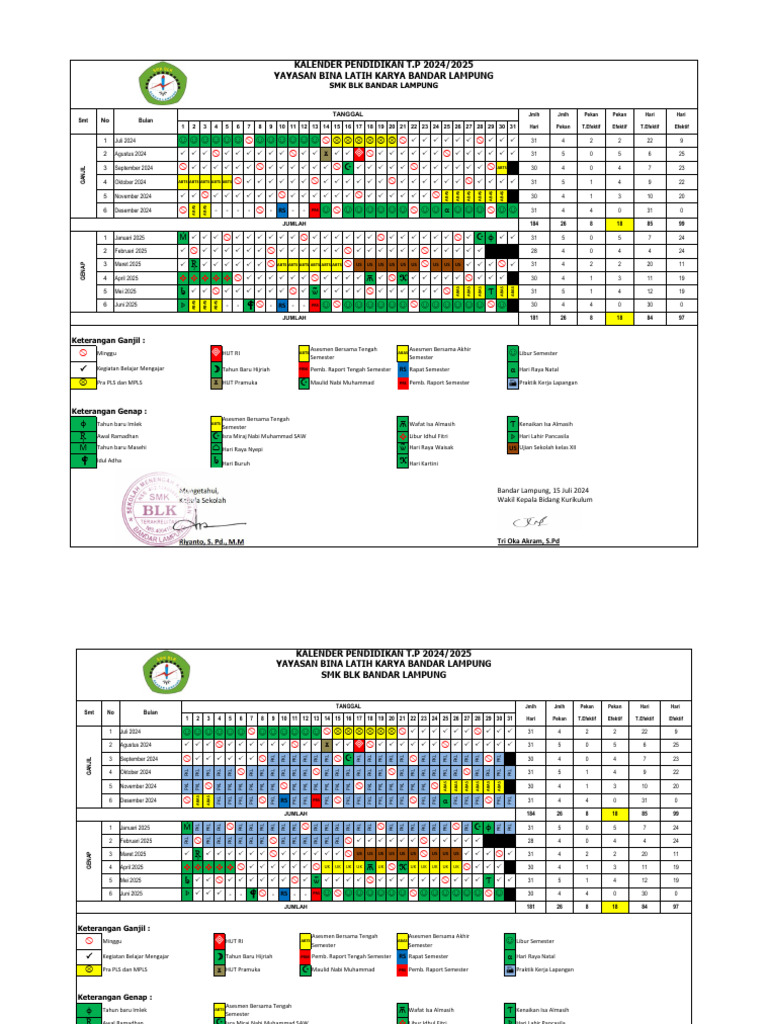 Kalender Pendidikan KOS SMK BLK TP 2024-2025 | PDF