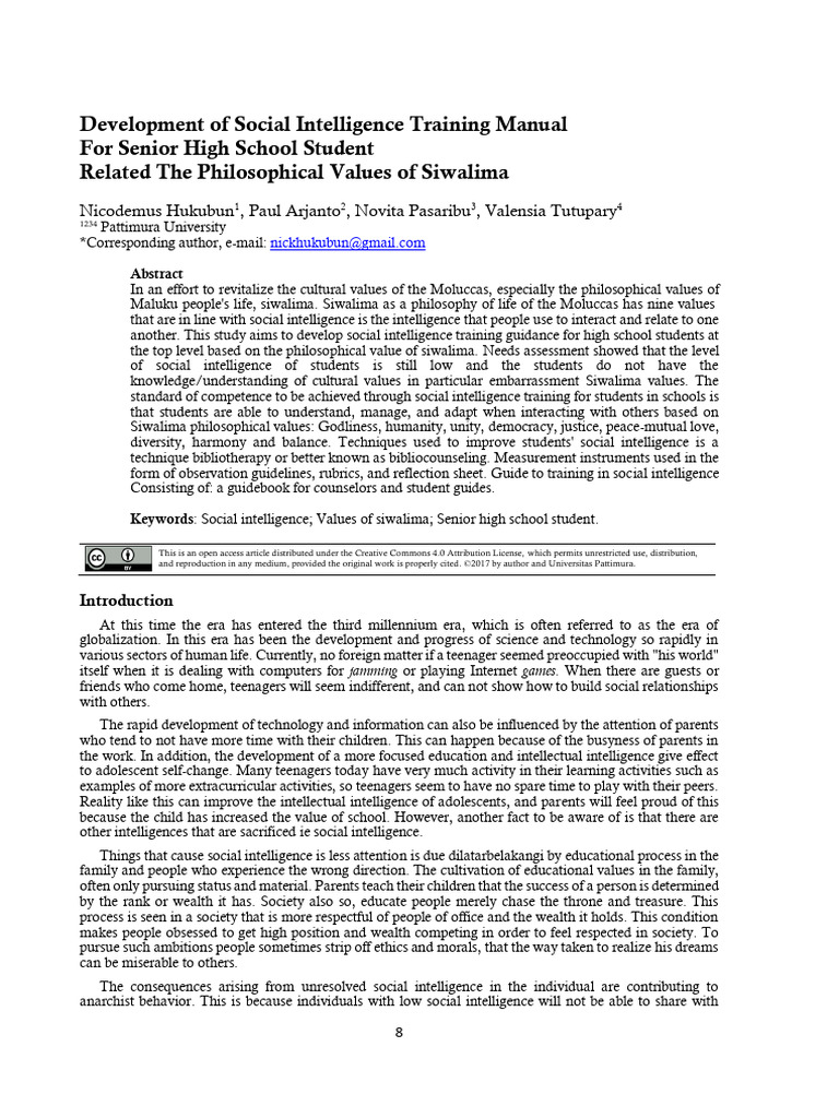Development of Social Intelligence Train | PDF | Intelligence | Adolescence