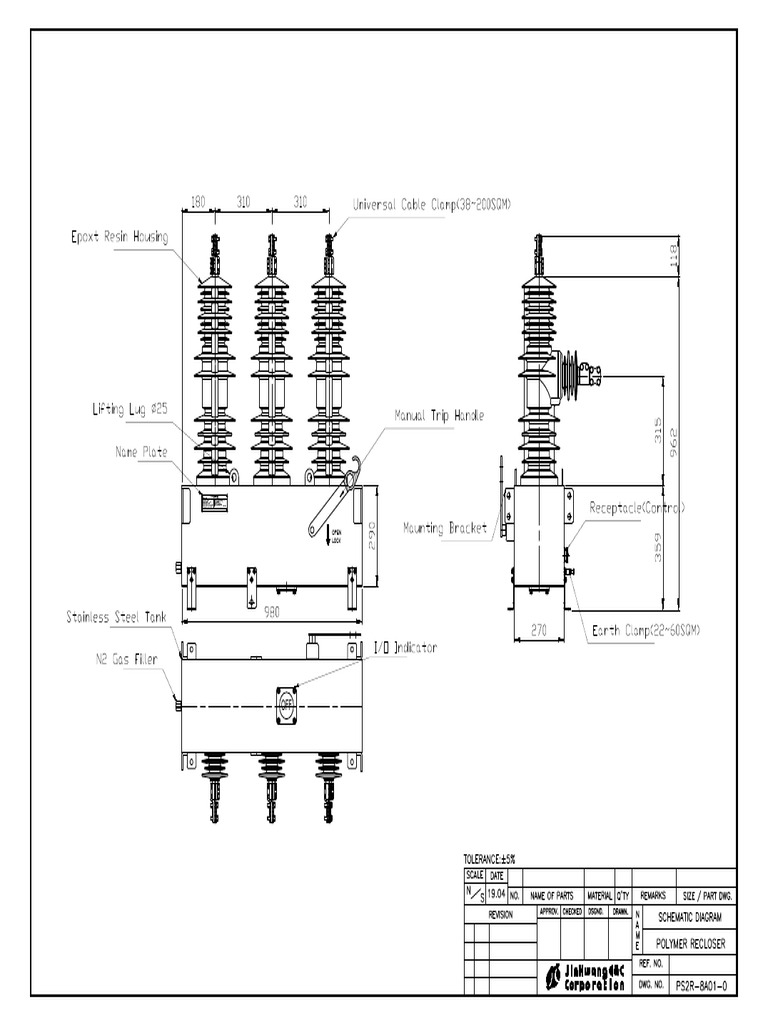 24kV Solid Recloser Drawing | PDF | Insulator (Electricity) | Voltage