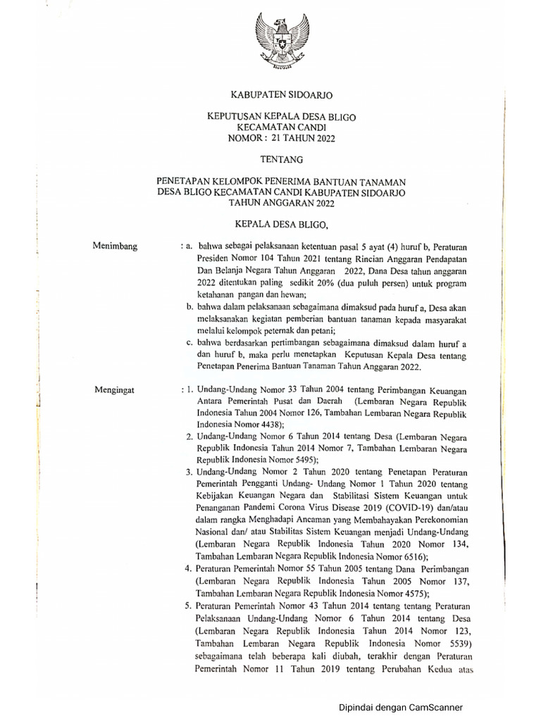 Keputusan Kepala Desa Bligo Nomor 21 Tahun 2022 Tentang Pokmas Penerima ...