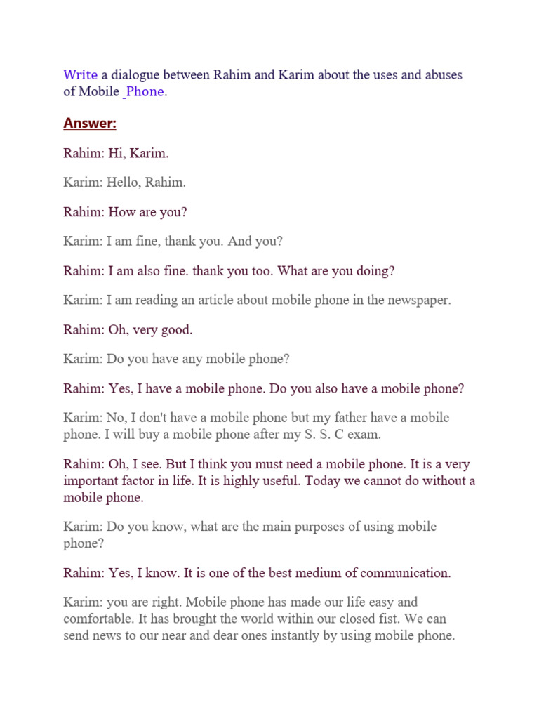 Dialogue on Mobile Phone Uses and Abuses | PDF | Computers | Technology ...
