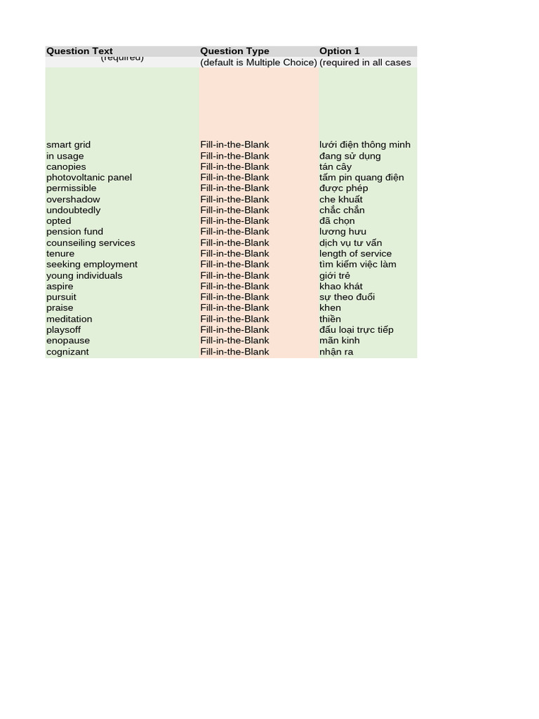 Bản Sao Của Quizizz Spreadsheet Upload Sample | PDF