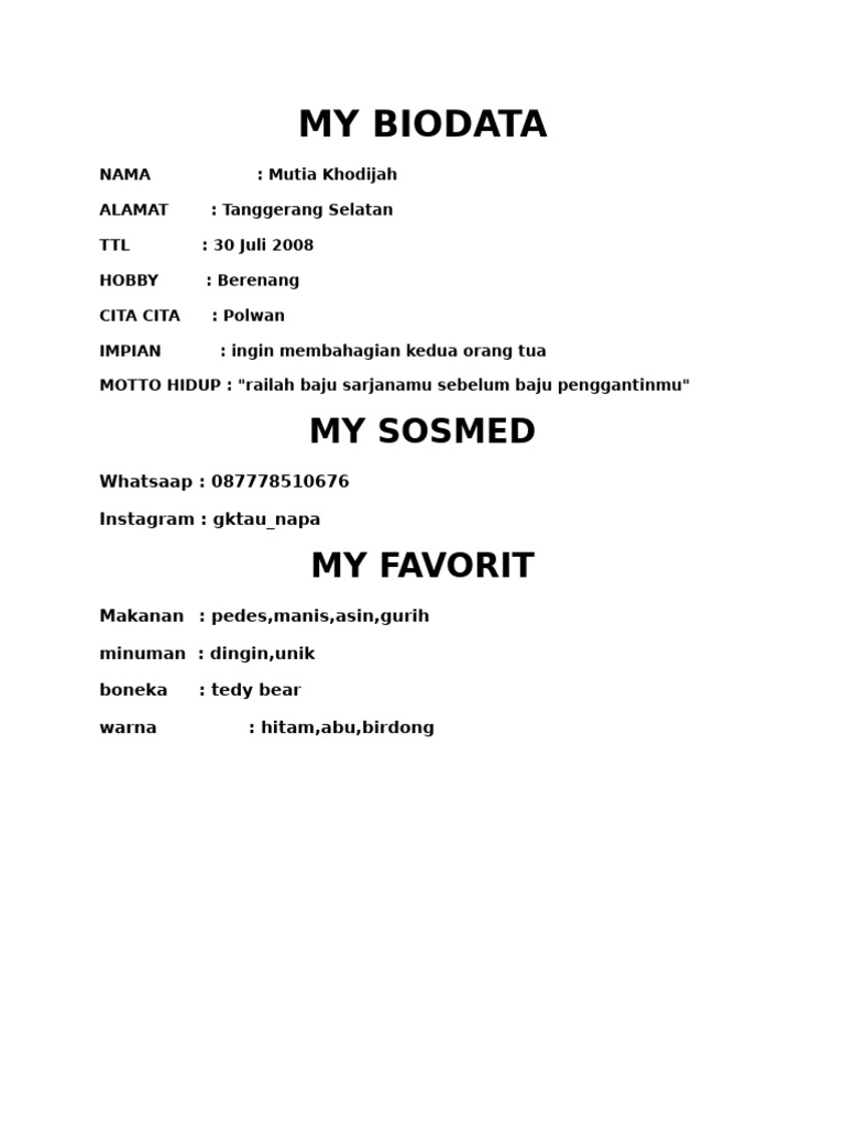 Biodata Mutia | PDF