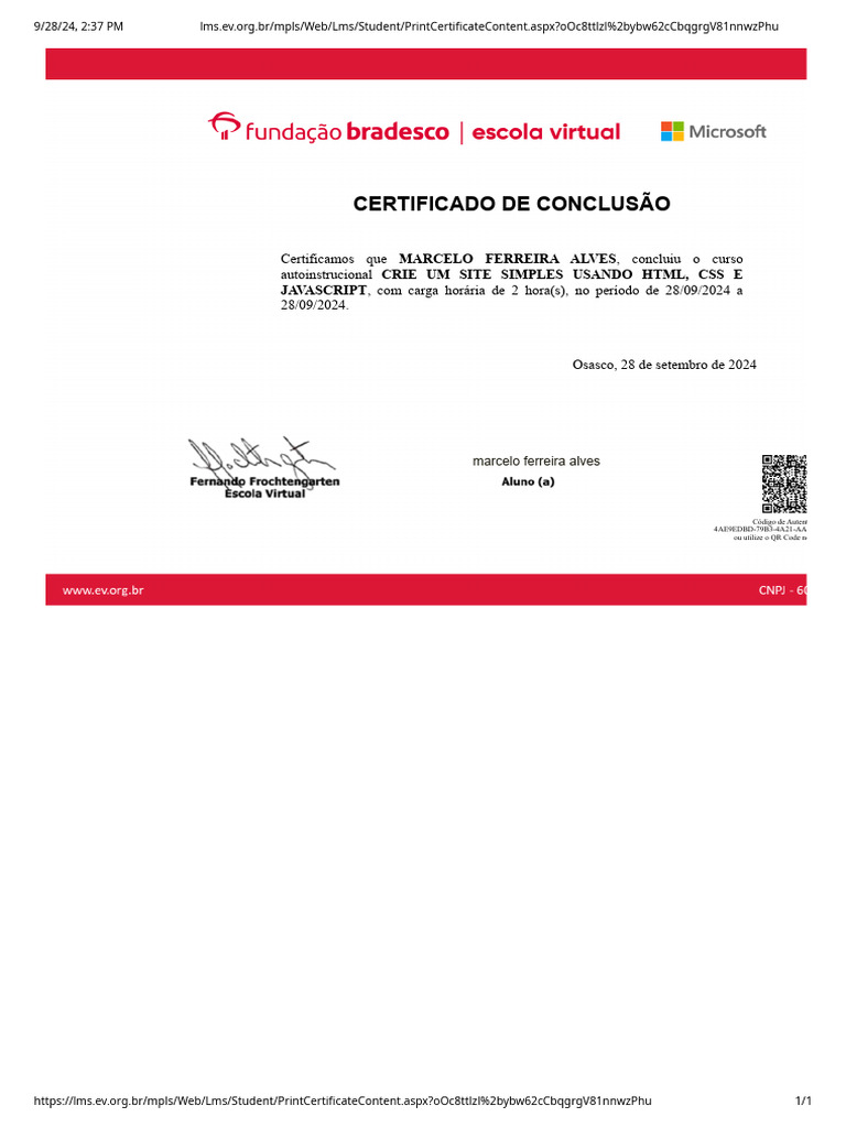 Certificado de Curso de HTML, CSS e JS | PDF