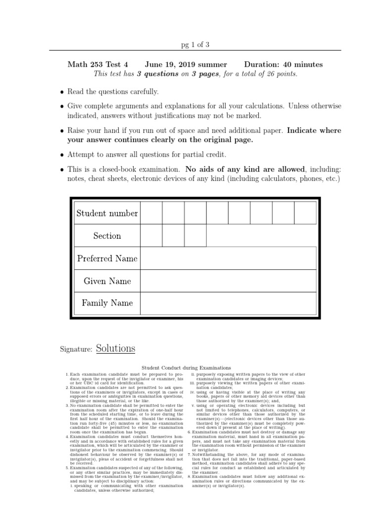 Math 253 Test 4 June 2019 Exam Guide | PDF