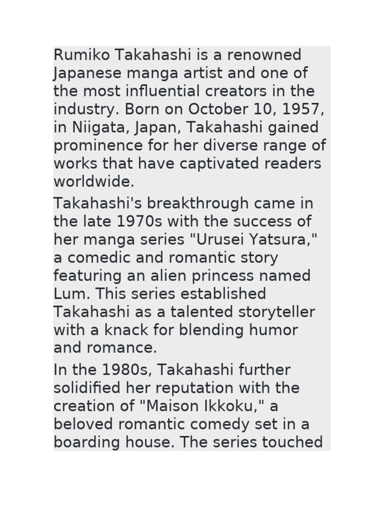 Manga Legend: Rumiko Takahashi | PDF | General Fiction