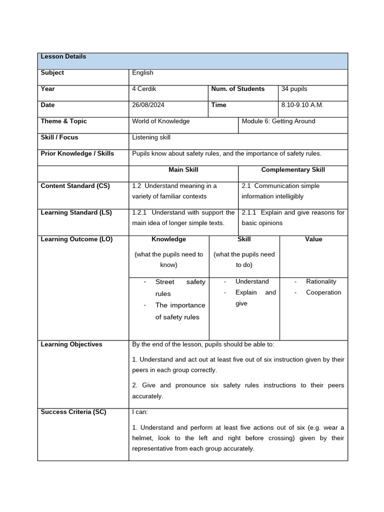Lesson Plan 1 (4 CERDIK) | PDF | Knowledge | Learning