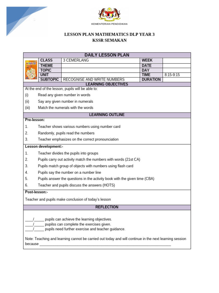 RPH MT DLP THN 3 V3 (Unit 1) | PDF | Lesson Plan | Teachers