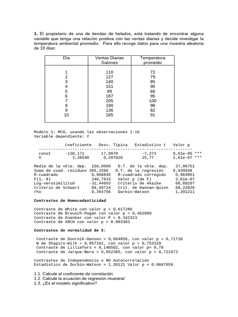EJERCICIOS DE RLS E-2 Y DUAL 2 | PDF | Mínimos cuadrados ordinarios | Análisis de regresión