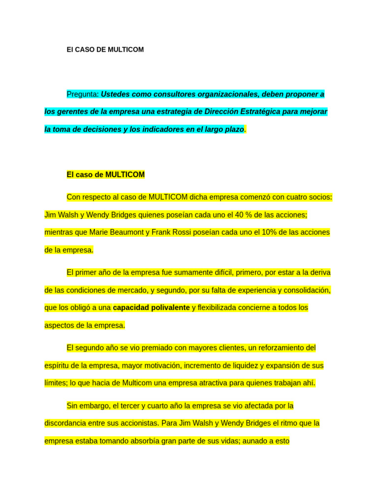EL Caso de Multicom | PDF | Business | Planificación