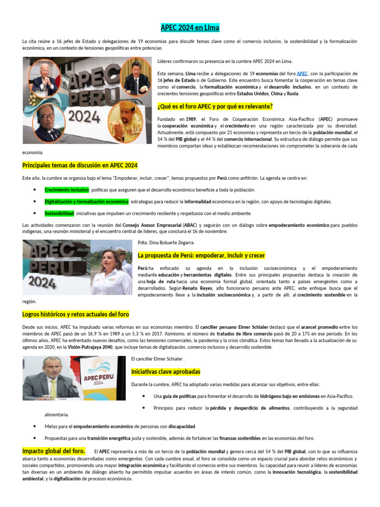 APEC 2024 en Lima: Comercio y Sostenibilidad | PDF | Cooperacion ...