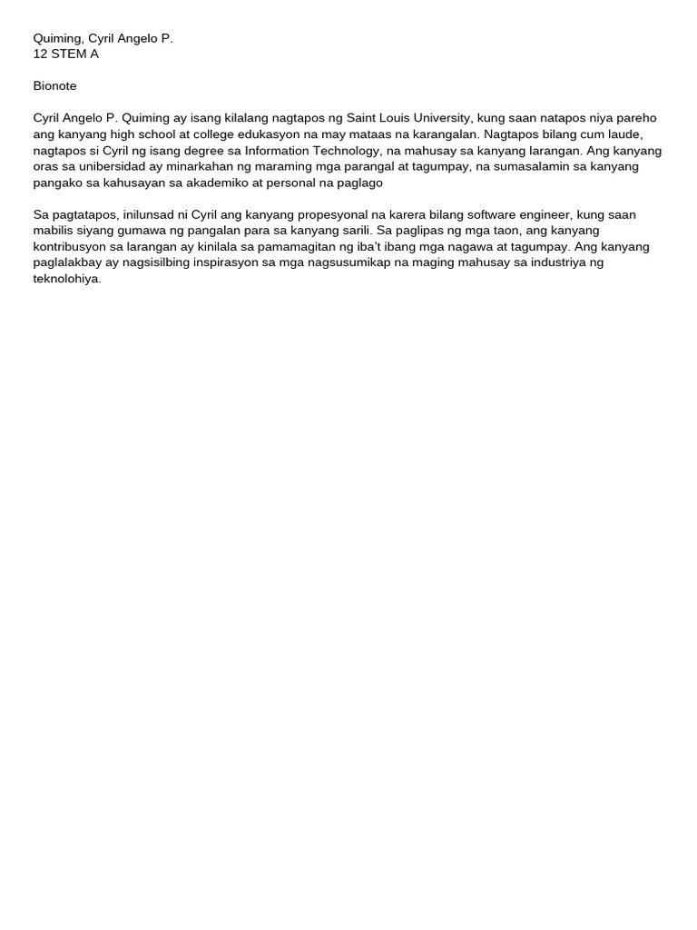 Cyril Bionote and Resume | PDF