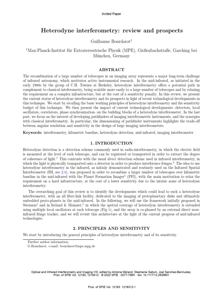 Heterodyne Interferometry - Review and Prospects | PDF | Interferometry | Infrared