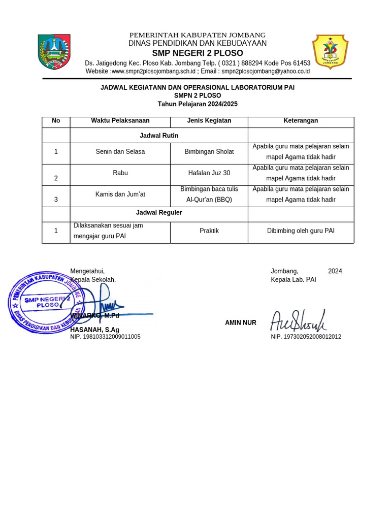 Jadwal Laboratorium PAI 2024/2025 | PDF