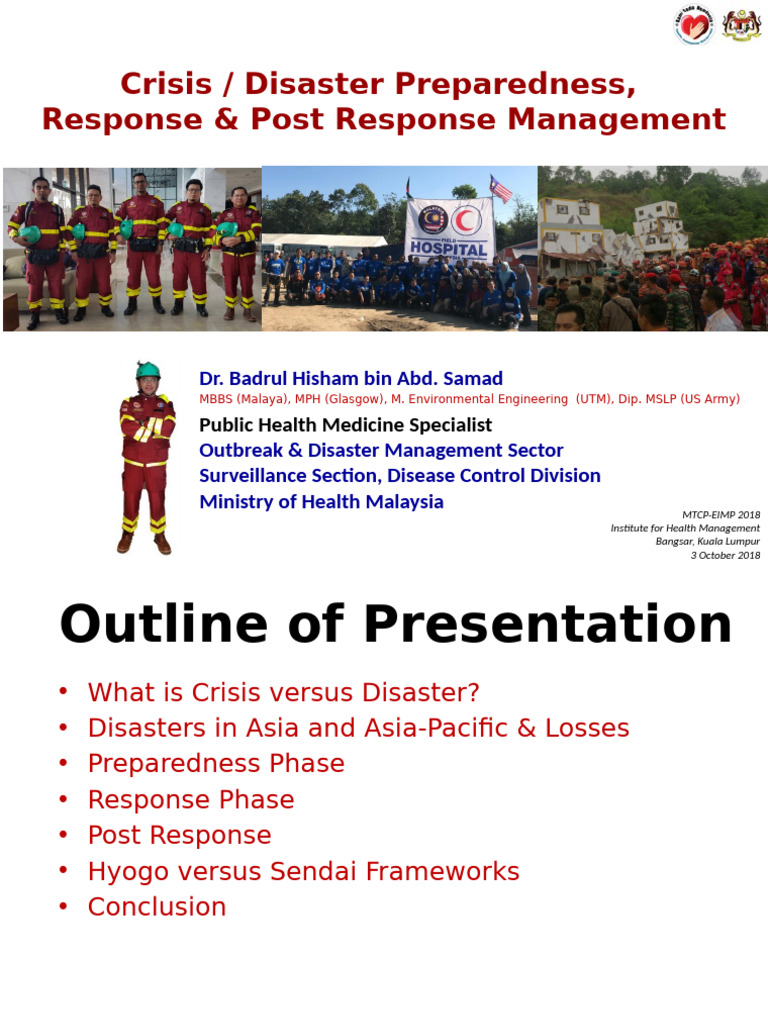 Crisis Disaster Preparedness - Response - Post Response Management - DR Badrul | PDF | Disaster ...