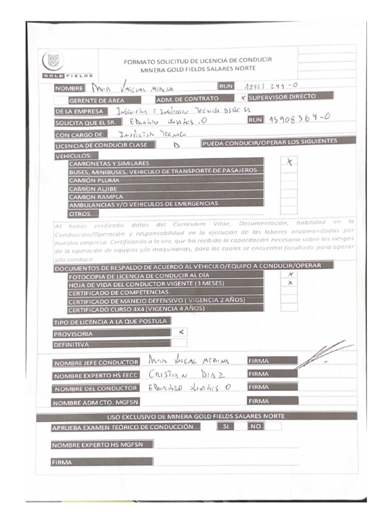 Formato Solicitud de Licencia de Conducir | PDF