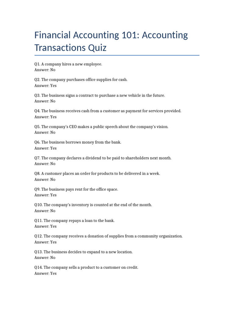 Accounting Transactions Quiz | PDF