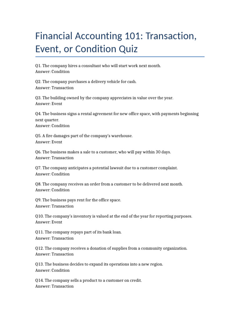 Transaction Event Condition Quiz v2 | PDF | Law