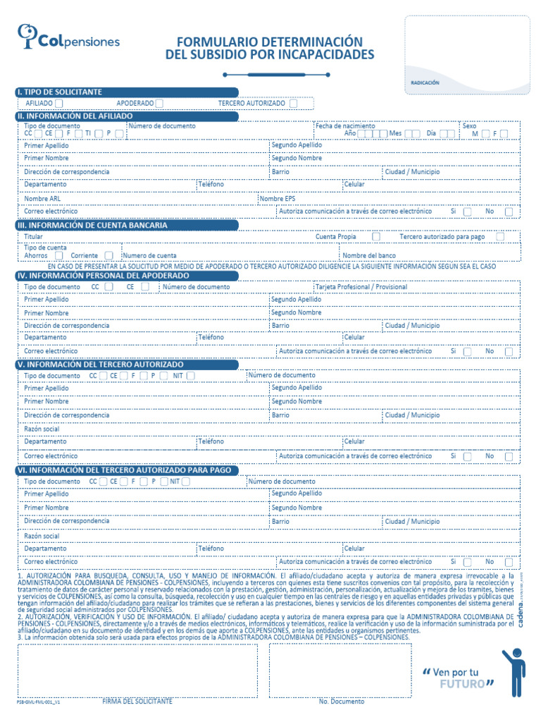 Formulario Determinación Del Subsidio Por Incapacidad | PDF | Industrias de servicio