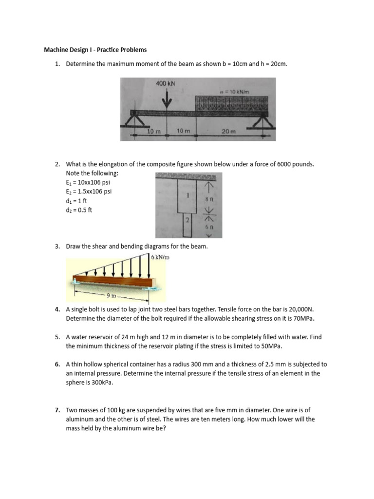 Practice-Problems Machine Design 1 | PDF | Stress (Mechanics) | Strength Of Materials