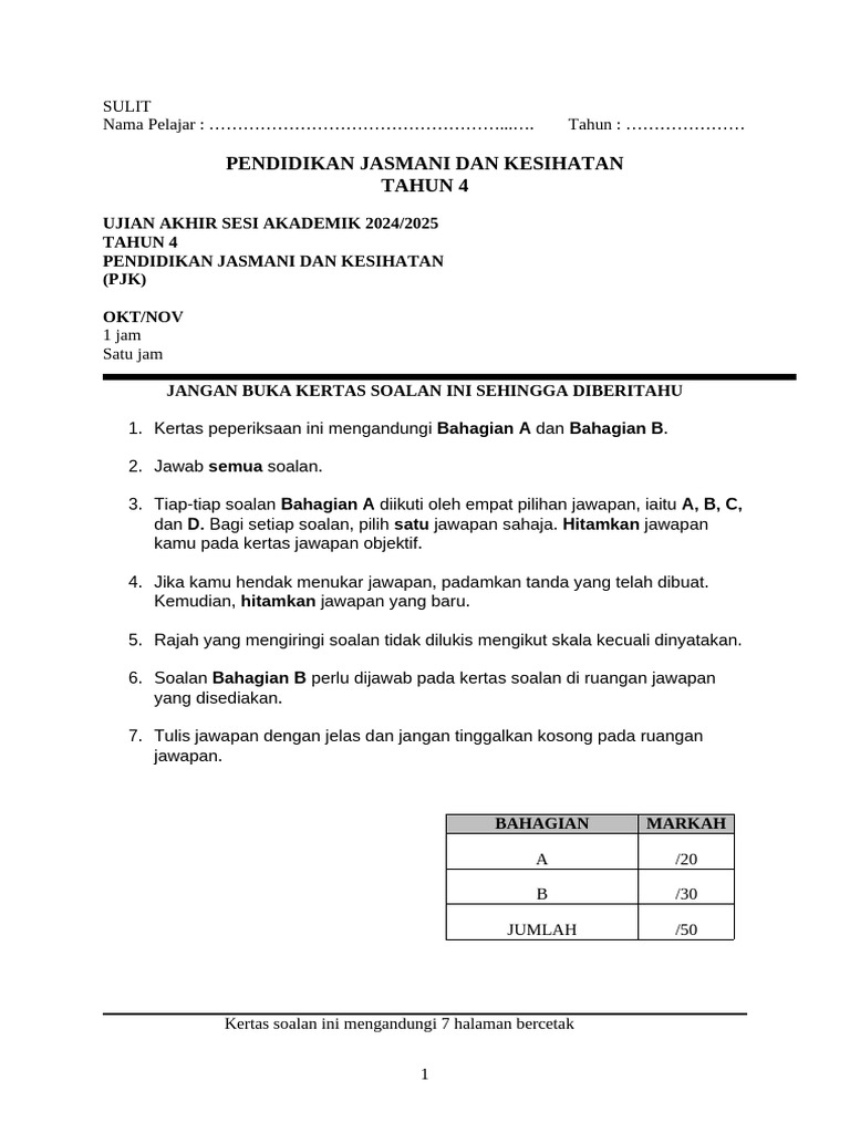 Uasa PJPK Tahun 4 (2024) | PDF