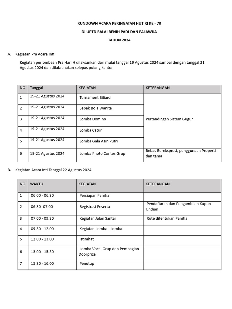 Rundown Acara Peringatan Hut Ri Ke 79 | PDF