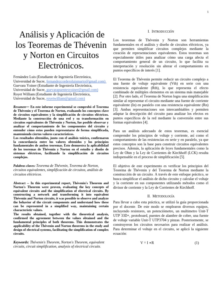 Teoremas de Thévenin y Norton en Circuitos | PDF | Red eléctrica ...