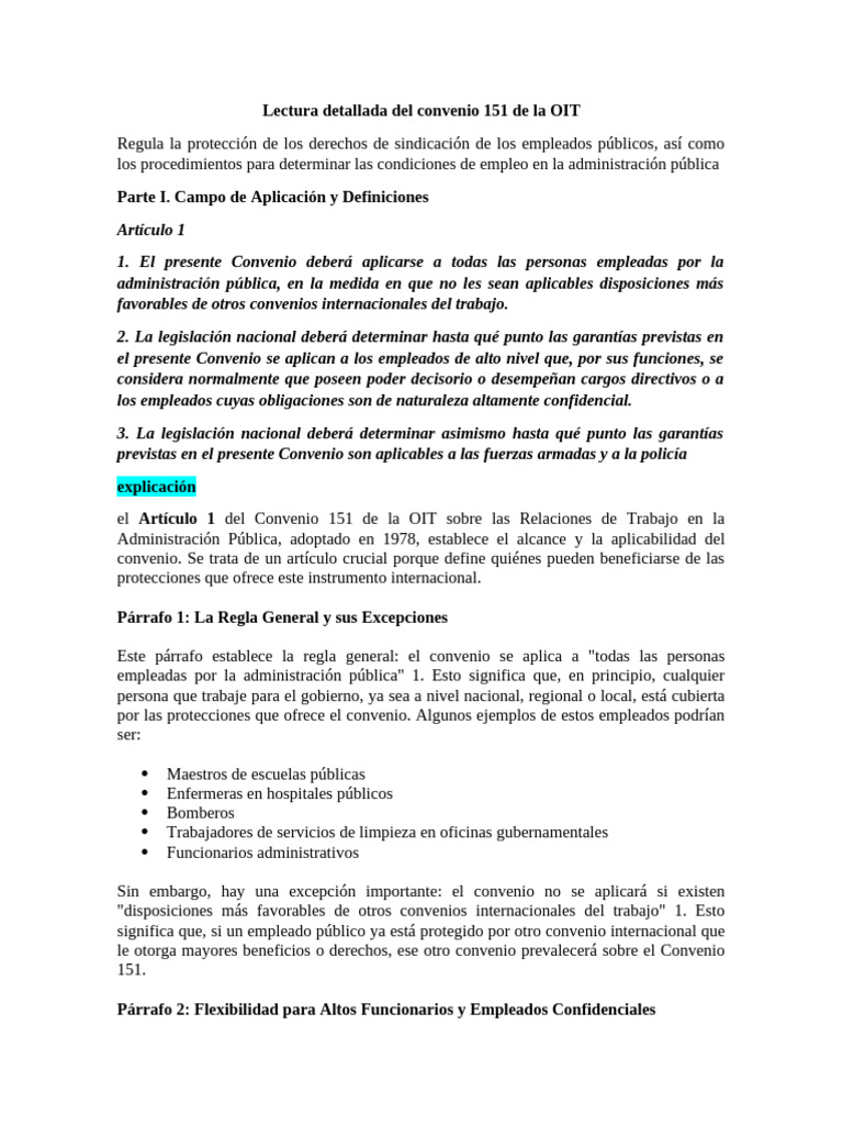 Lectura Detallada Del Convenio 151 de La OIT | PDF | Tratado | Mediación