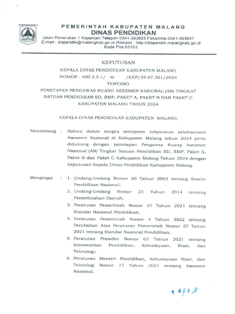 SK Pengawas Ruang Anbk SD 2024 | PDF