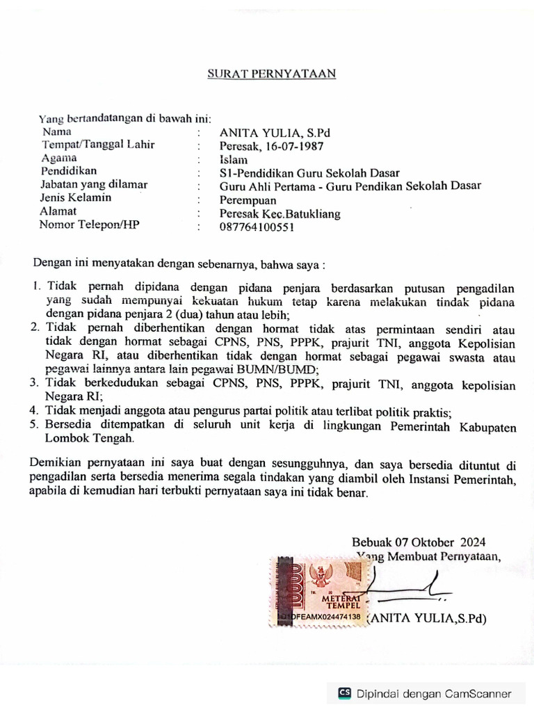 Pernyataan Yulia | PDF