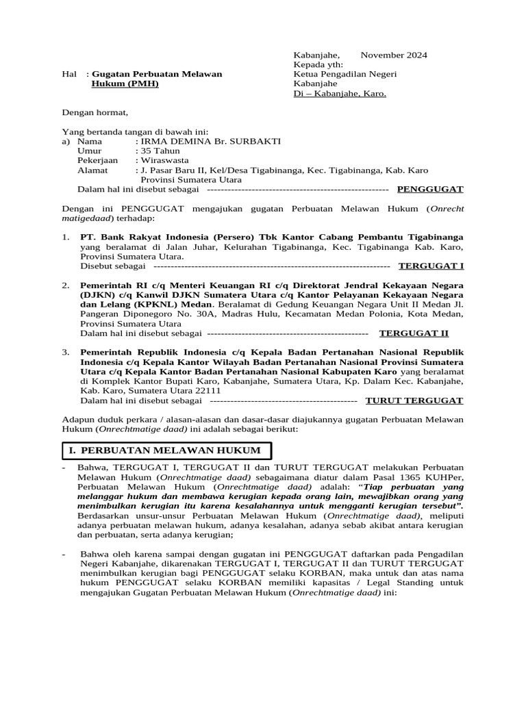 Gugatan PMH Irma Demina | PDF