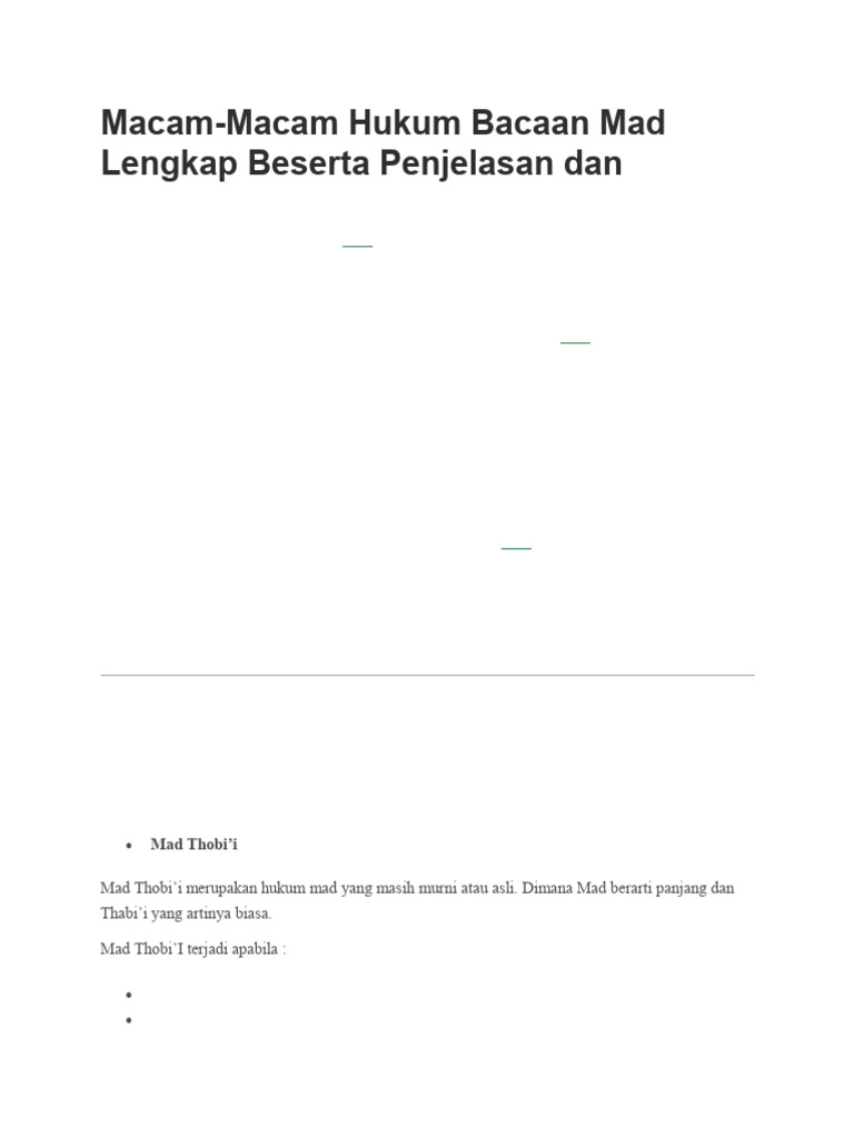 Macam-Macam Hukum Bacaan Mad | PDF | Seni & Disiplin Bahasa | Kajian Bahasa Asing