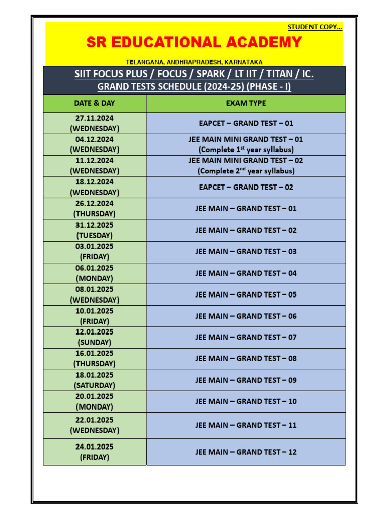Grand Test Schedule 2024-25 | PDF | Technology & Engineering