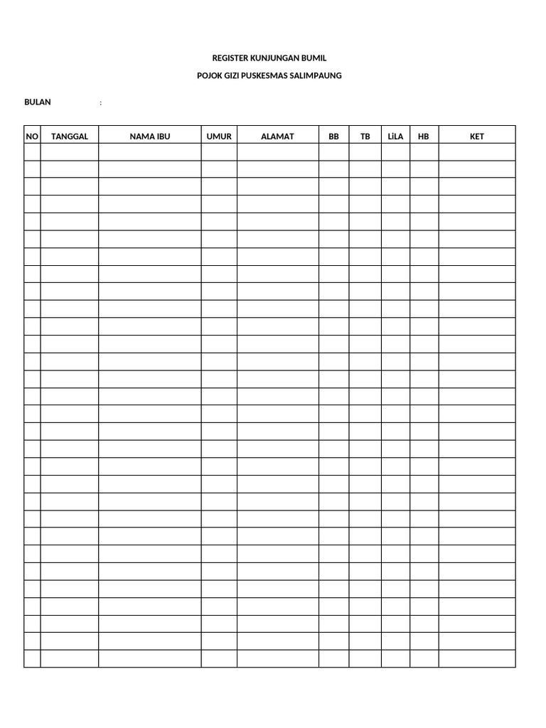 Register Kunjungan Bumil | PDF