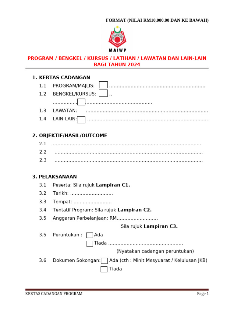 Format Kertas Cadangan (Kurang 10K) | PDF