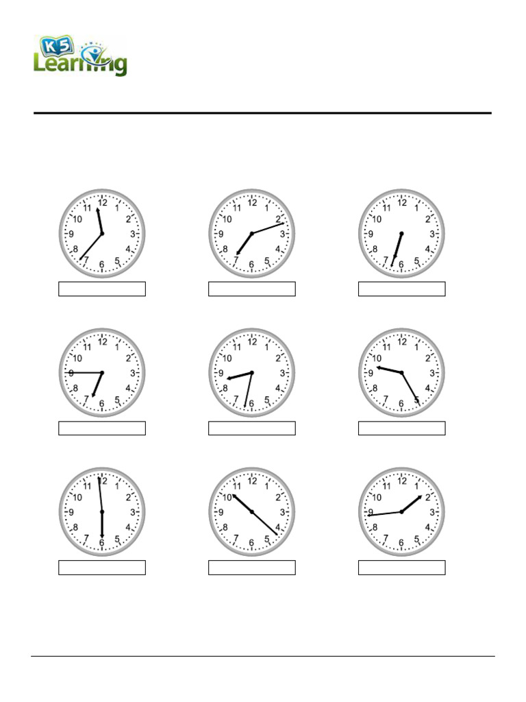 Grade 2 Telling Time 1 Minute Intervals A 1 | PDF
