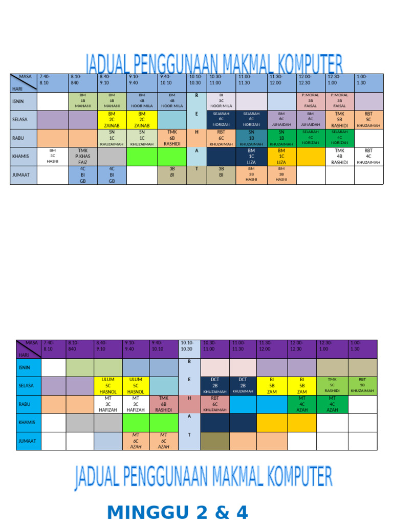 Jadual Penggunaan Makmal Komputer | PDF